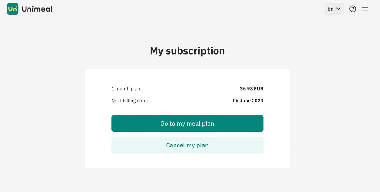 Where can I find my subscription information? – Unimeal
